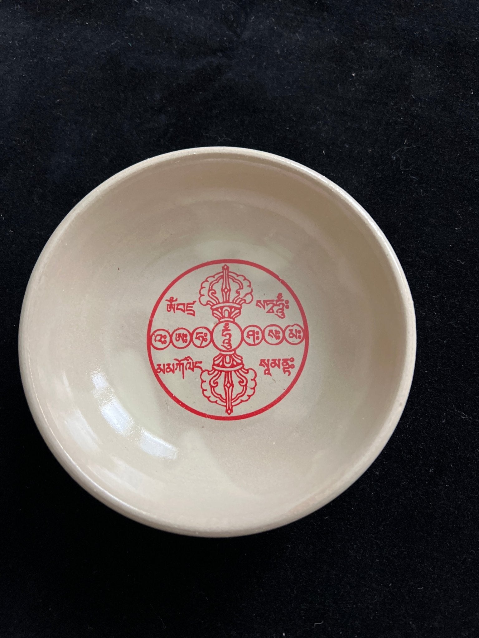 Ceramic Sang Offering Bowl | Beige with Red Takdröl| Incense Burner ...