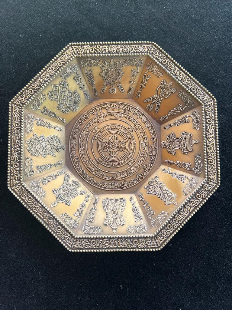 Brass Sang Offering Plate | With Engraved Takdröl and Eight Auspicious ...